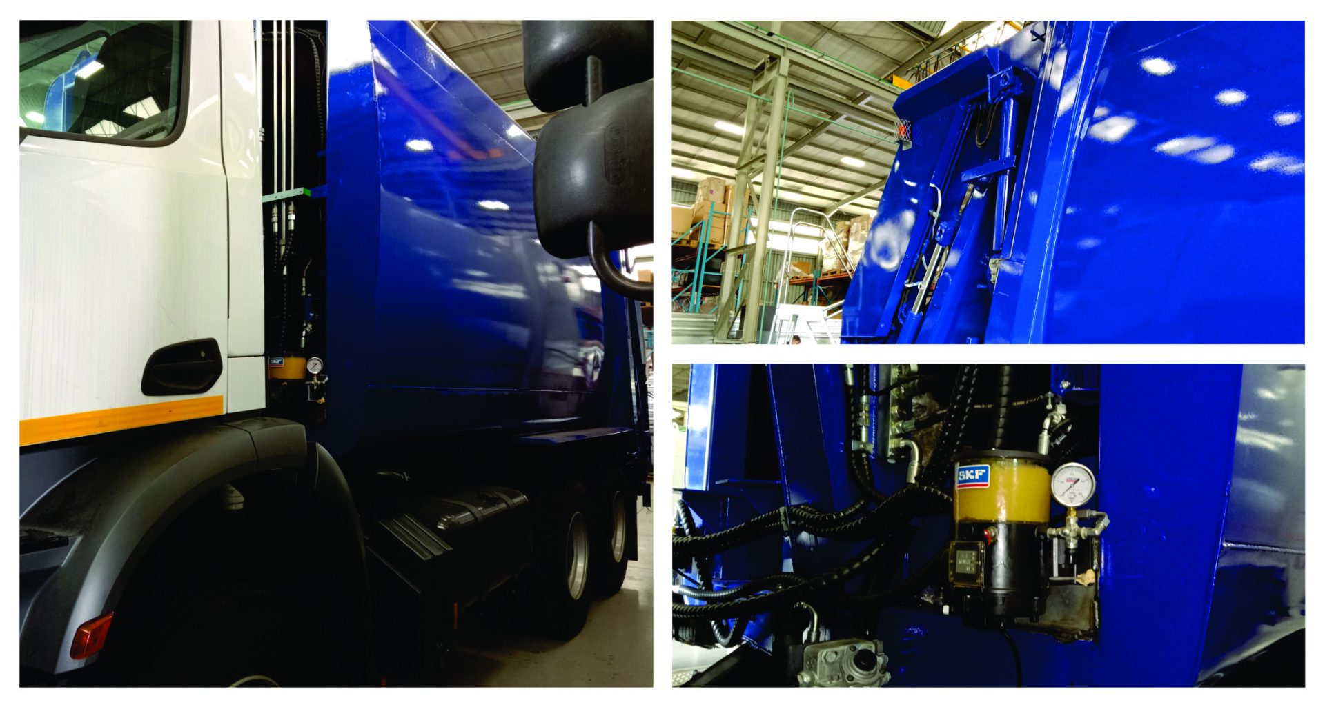 Garbage loads being efficiently compacted by refuse trucks fitted with ...